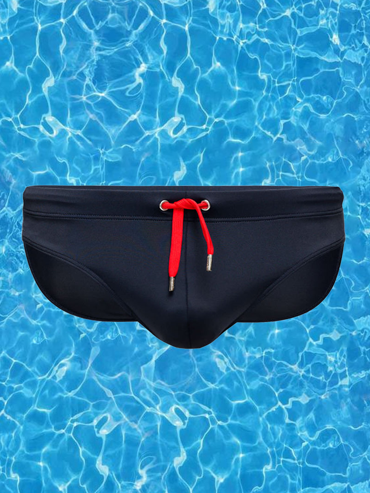 Men's Solid Swimming Briefs Drawstring Bikini | Mr Saker
