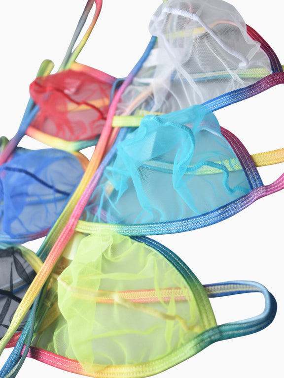 3 Pack Men's Sexy Mesh Strings with Rainbow Waistband | Mr Saker