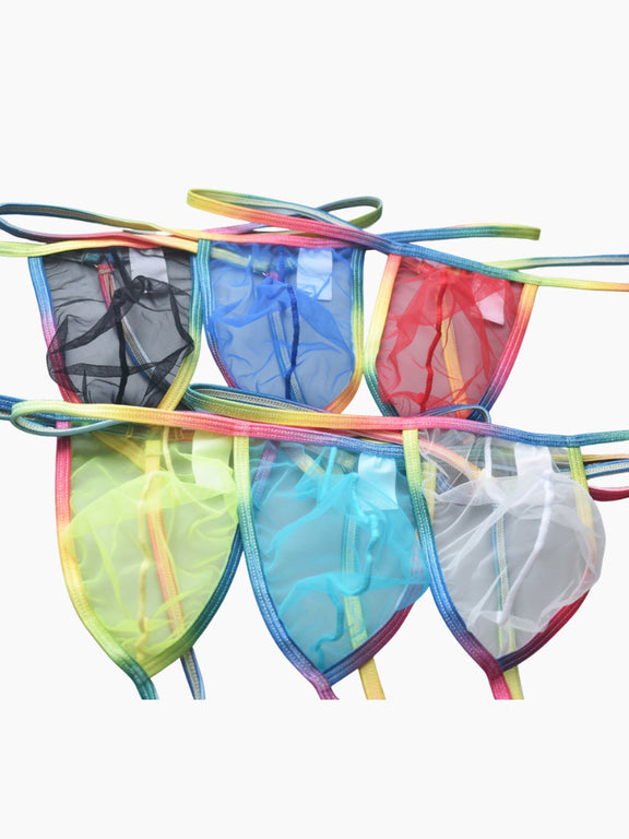 3 Pack Men's Sexy Mesh Strings with Rainbow Waistband | Mr Saker