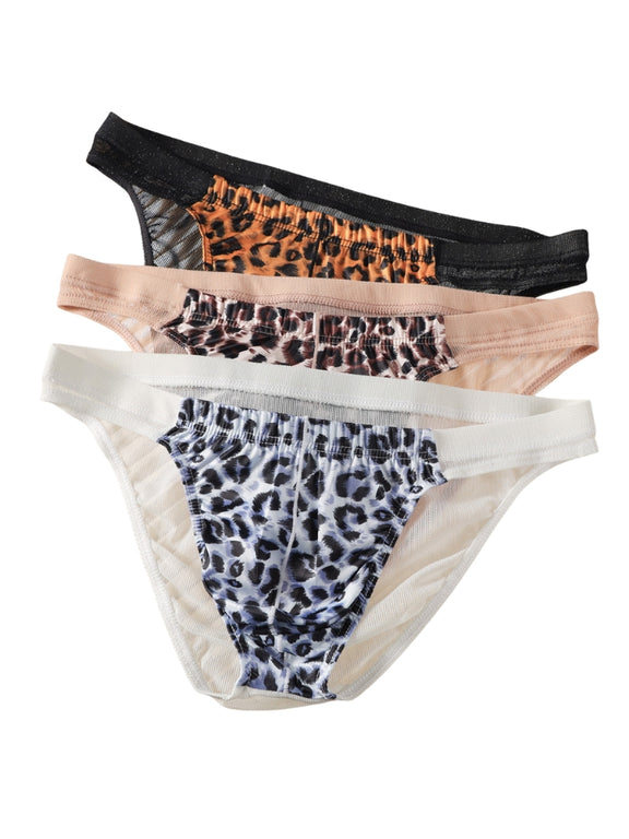 3 Pack Men's Leopard Print Sexy Low-Rise U-Pouch Design Breathable ...