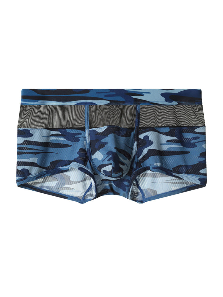 2 Pack Men's Camouflage Color Block Sheer Mesh Stretchy Trunks | Mr Saker