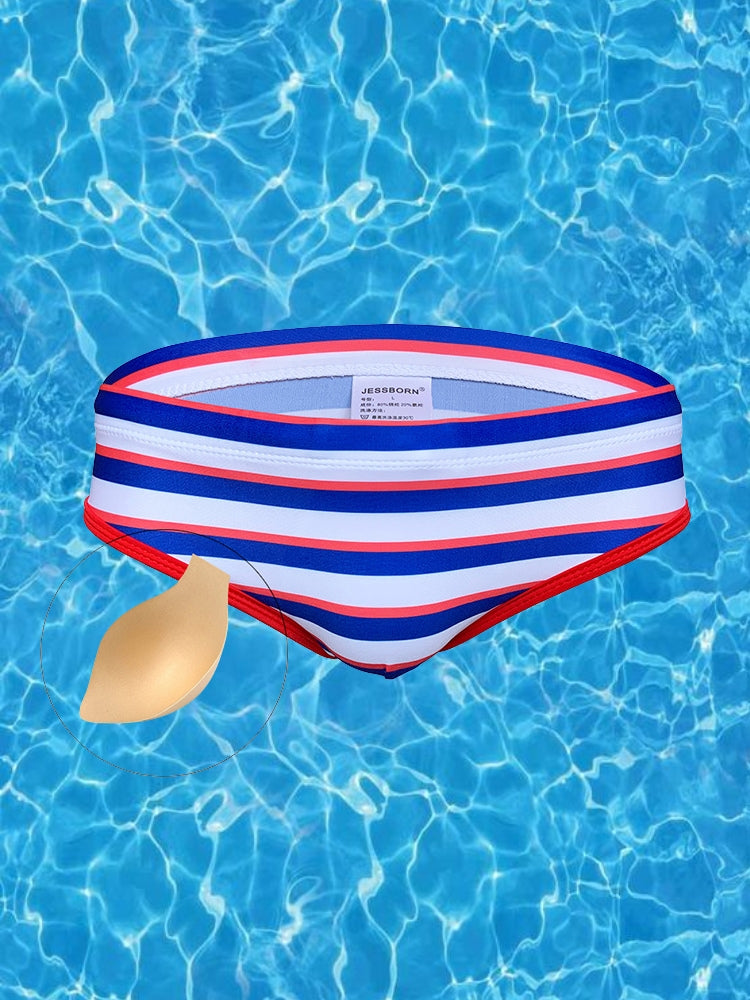 Men's Blue & White Striped Anti-Wardrobe Malfunction Swim Briefs | Mr Saker
