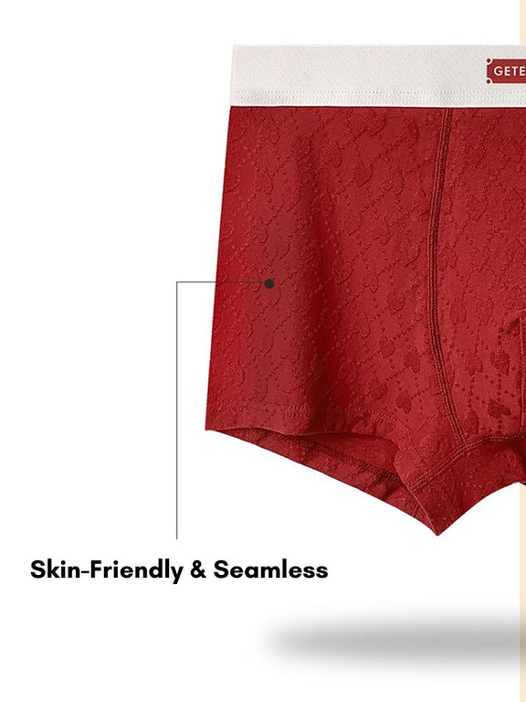 4 Pack Men's Soft Jacquard Cotton Lucky Red Breathable Trunks | MR ...