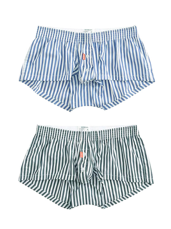 2 Pack Men’s Classic Striped Trunks with Button Fly | Mr Saker