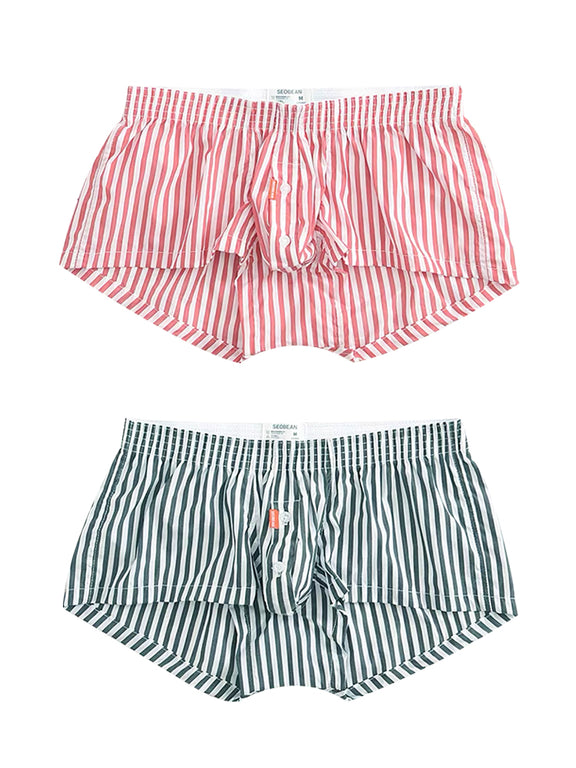 2 Pack Men’s Classic Striped Trunks with Button Fly | Mr Saker